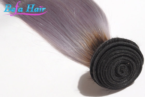 Luxury Grey Straight Hair Ombre Remy Hair Extensions No Shedding Hair Weft