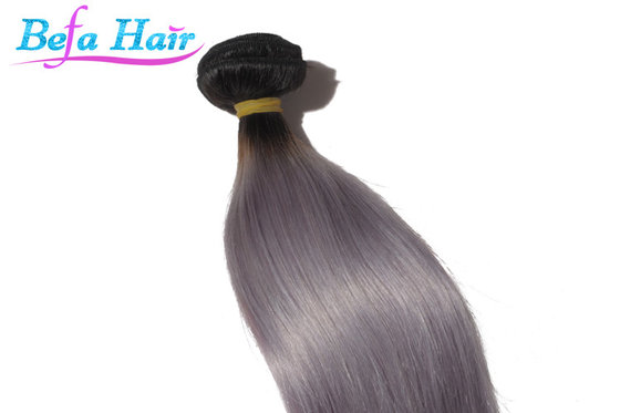 Luxury Grey Straight Hair Ombre Remy Hair Extensions No Shedding Hair Weft