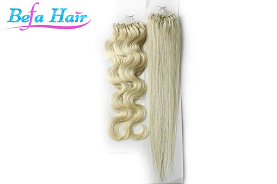 Light Blonde / White Micro Ring Hair Weave Malaysian Straight Hair Extensions 34 Inch
