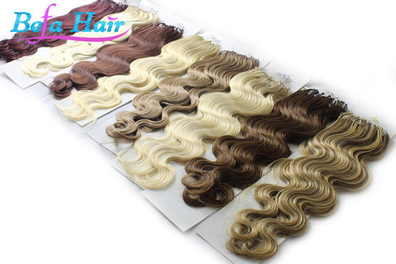 White Blonde / Bright Red / Yellow Micro Loop Ring Hair Extensions Body Wave