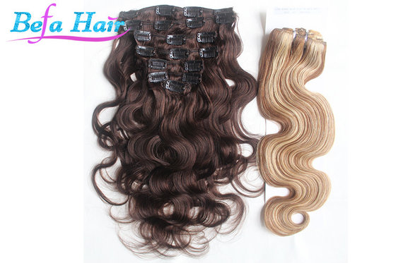 Malaysian 22 Inch / 24 Inch Virgin Remy Clip In Hair Extension For Full Head