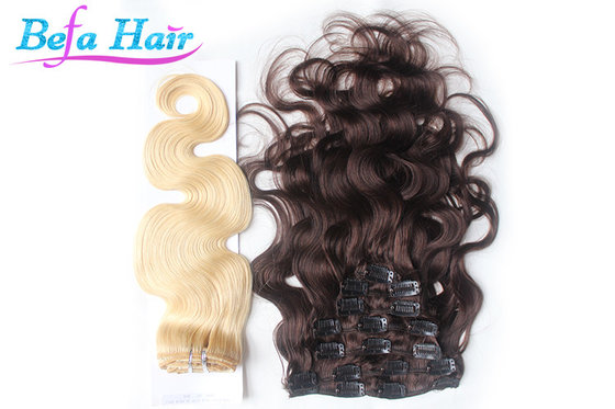 Bright Red / White 14 Inch Clip In Hair Extension Brazilian Body Wave Hair Bundles