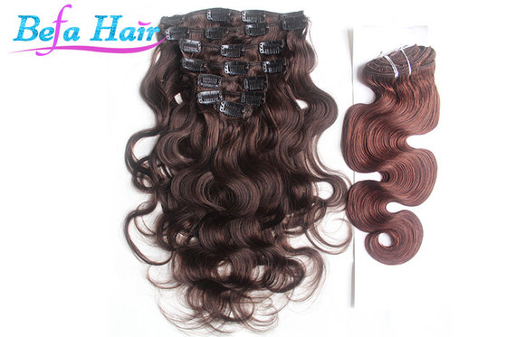 Professional Dark Red Clip In Hair Extension 25 Inch / 26 Inch Without Chemical