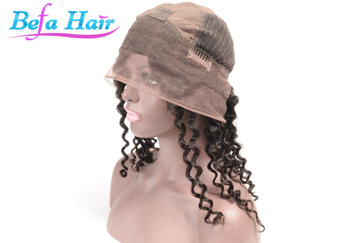 Deep Curl Natural Black / Blonde Human Hair Lace Front Wigs With Small Cap