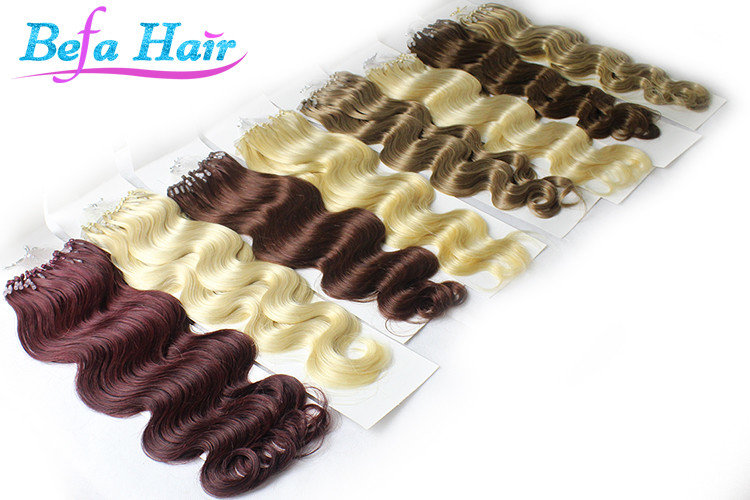 Full Head Micro Ring Brazilian Human Hair Extensions Body Wave For Ladies / Girls