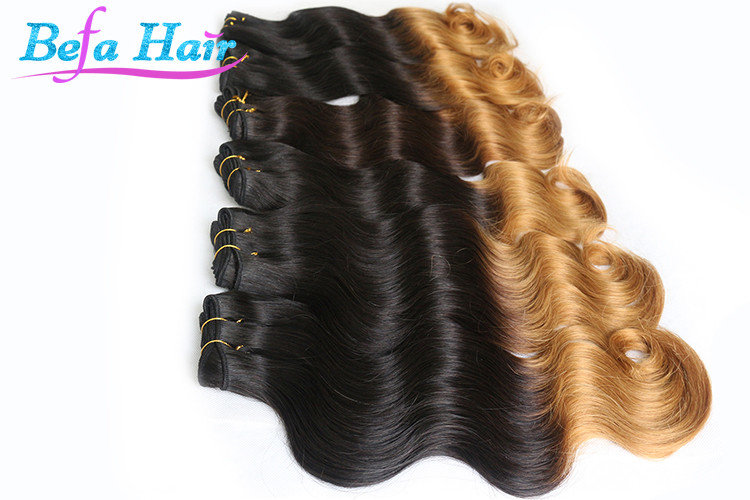 Extra Long 36 Inch 7A Ombre Remy Hair Extensions Black To Grey For Ladies