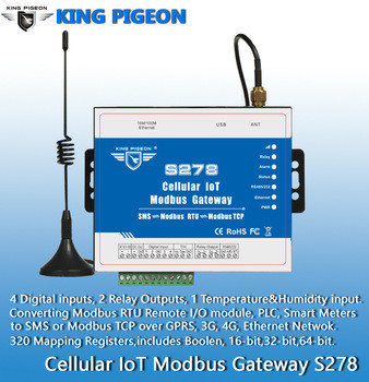 S278 Cellular IoT Modbus Gateway(4DIN,2Relay,1TH,USB,RJ45,RS485,320 Mapping Registers)