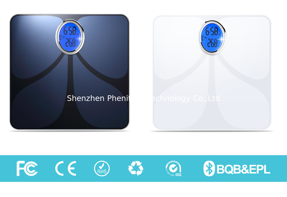 Bluetooth 6mm Tempered Glass Body Fat Scale 325*325*29 Mm Overload Indication
