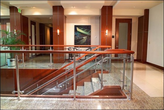 Decking stainless steel post for clear/ tinted glass railing with top handrail interior