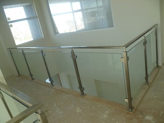Decking stainless steel post for clear/ tinted glass railing with top handrail interior