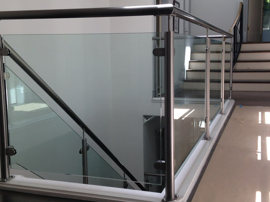 Decking stainless steel post for clear/ tinted glass railing with top handrail interior