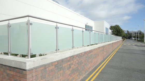Hot sale frosted glass panel glass balustrade with inox baluster post design