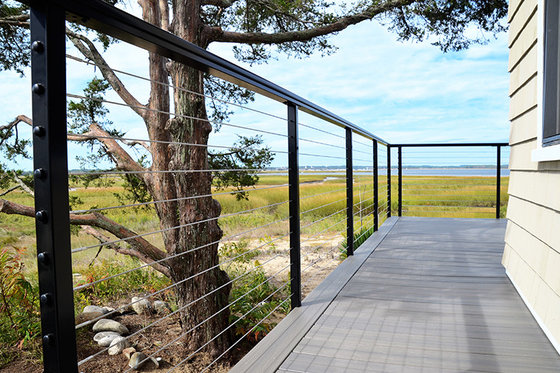 Black wire cable railing with square ss316 baluster wooden top handrail for sale
