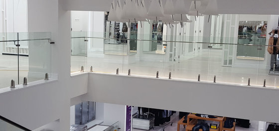 Exterior balcony glass balustrade with stainless steel spigots glass railing