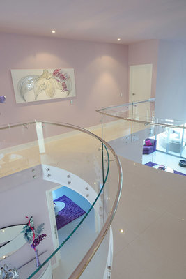 Glass railing designs with stainless steel standoff  for porch railing