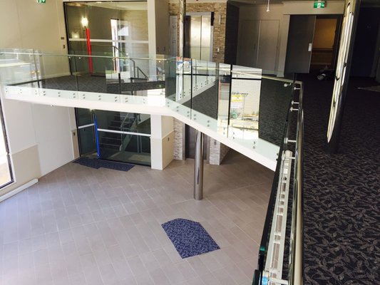 Modern design glass railing with stainless steel standoff  for veranda