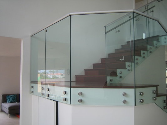 Glass balustrade with stainless steel patch fitting for decking interior/ outdoor