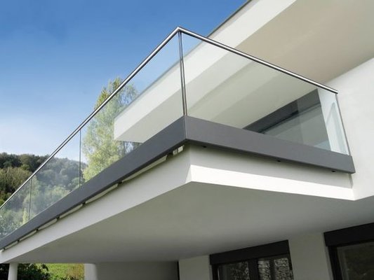 Aluminum u base channel glass railing with stainless steel top handrail