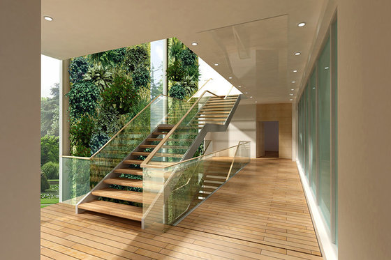 Exterior straight staircase with carbon steel stringer for building design
