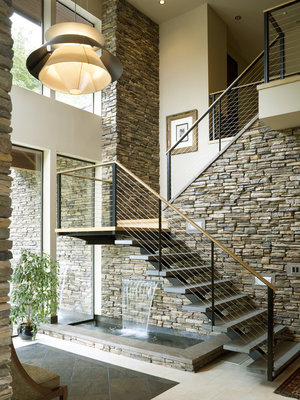 Carbon steel center stringer L-shape solid wood staircase with glass railing