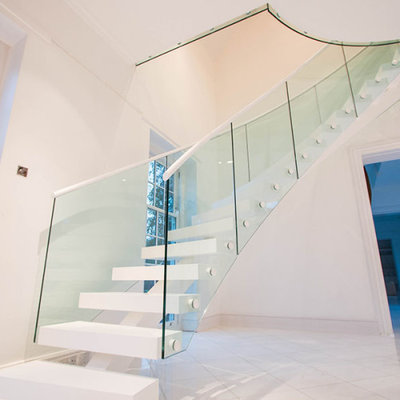 White staircase straight staircase with wooden tread for new house design