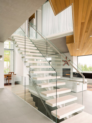 White staircase straight staircase with wooden tread for new house design
