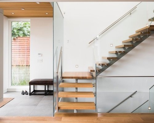 Compound building straight staircase with solid wood tread customized size