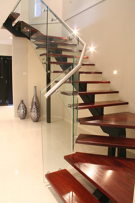 Compound building straight staircase with solid wood tread customized size