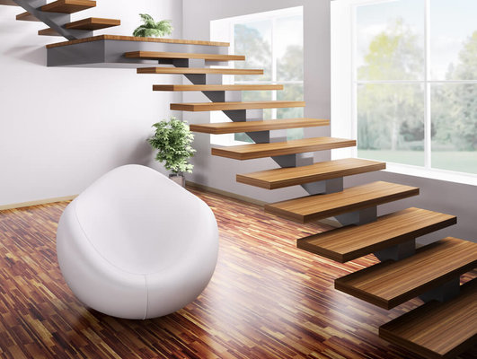 Straight staircase with solid wood tread customized size for compound building