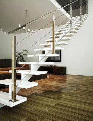 Inside white Straight staircase wooden stair with customized design