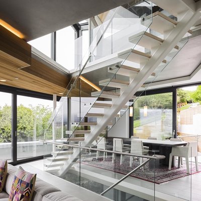 Inside white Straight staircase wooden stair with customized design
