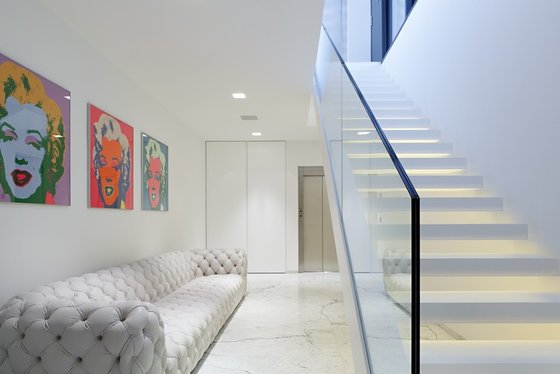 Inside white Straight staircase wooden stair with customized design