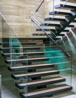 Inside straight staircase wooden stair with glass railing design