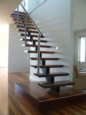 Inside straight staircase wooden stair with glass railing design