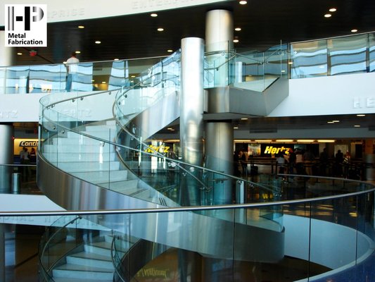 Interior glass tread curved staircase with stainless steel/ carbon steel stringer