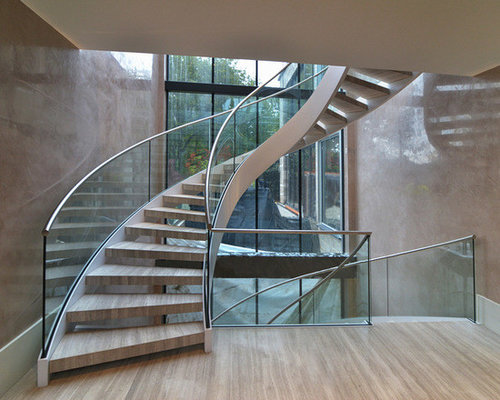 Interior solid wooden curved staircase with customized size design