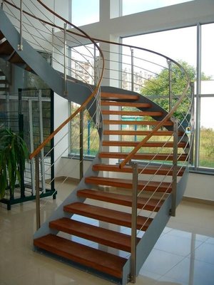 Interior solid wooden curved staircase with customized size design