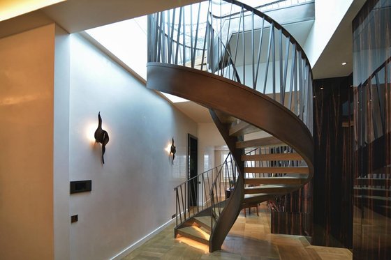 Stainless steel curved glass staircase indoor glass stairs