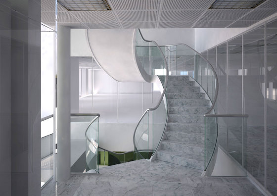 Stainless steel curved glass staircase indoor glass stairs