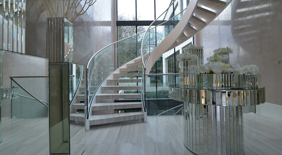 Prefab metal stringer frame glass railing arc curved staircase