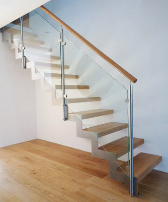 luxury house design wooden floating staircase with glass railing