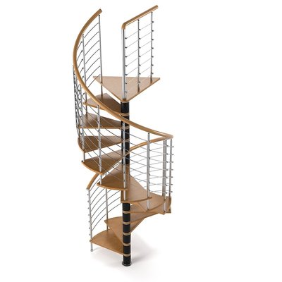 Interior duplex wooden spiral staircase with inox steel rod railing design