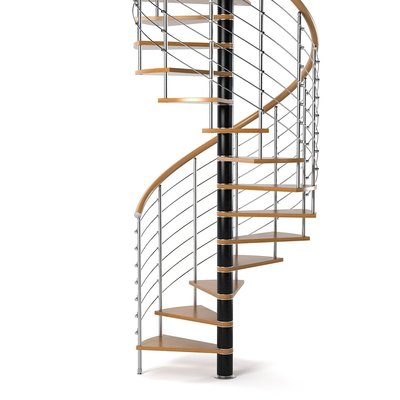 Interior duplex wooden spiral staircase with inox steel rod railing design