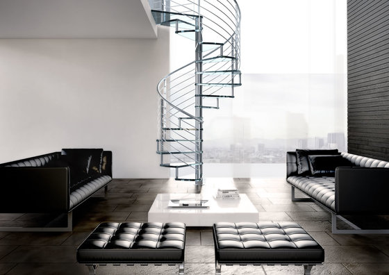Inside spiral staircase with stainless steel railing design