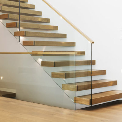 Interior wooden floating staircase for new house design