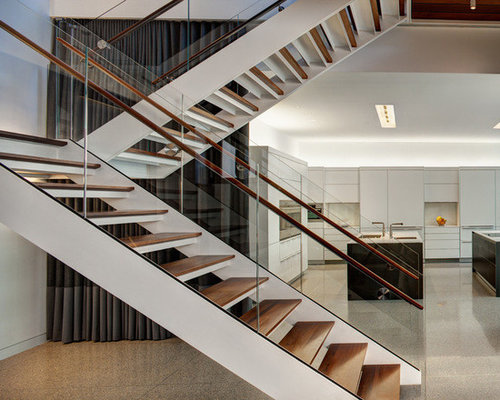 Modern Design Steel Beam Stringer Open Staircase Indoor with Solid Wood Stairs Tread