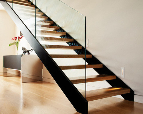 Modern Design Steel Beam Stringer Open Staircase Indoor with Solid Wood Stairs Tread