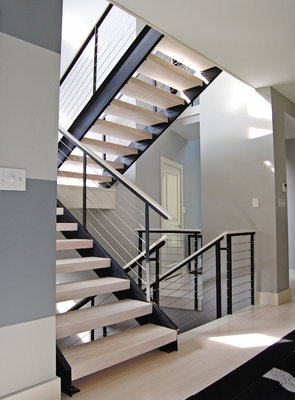 Indoor Solid Wood Tread Glass Straight Staircase with High Quality