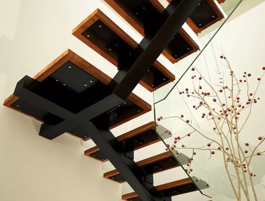 Stainless Steel Solid Wood Straight Staircase Indoor