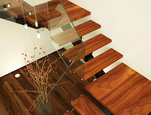 Stainless Steel Solid Wood Straight Staircase Indoor